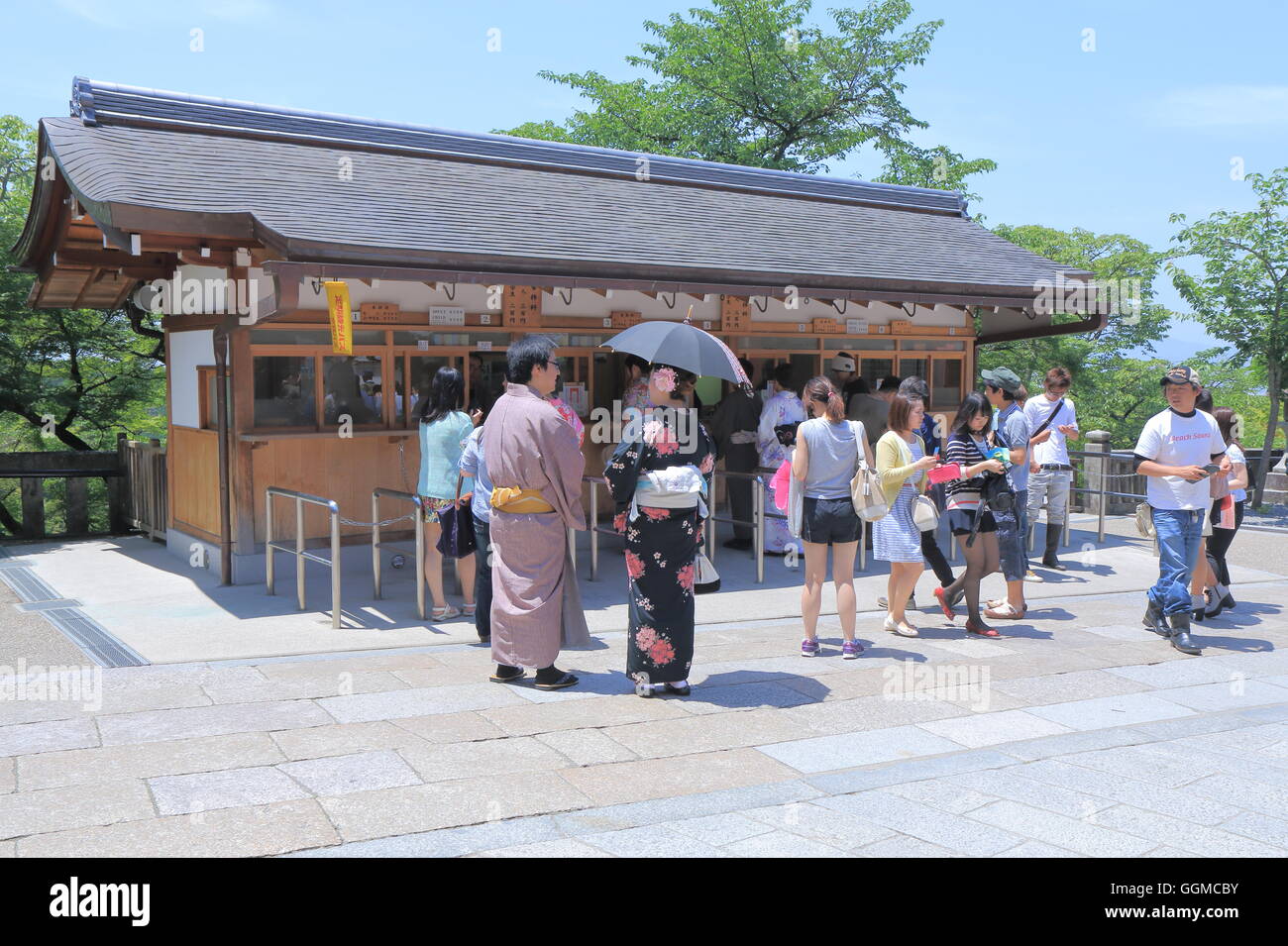 People queue at Kiyomizu Dera temple ticket office in Kyoto Japan Stock ...