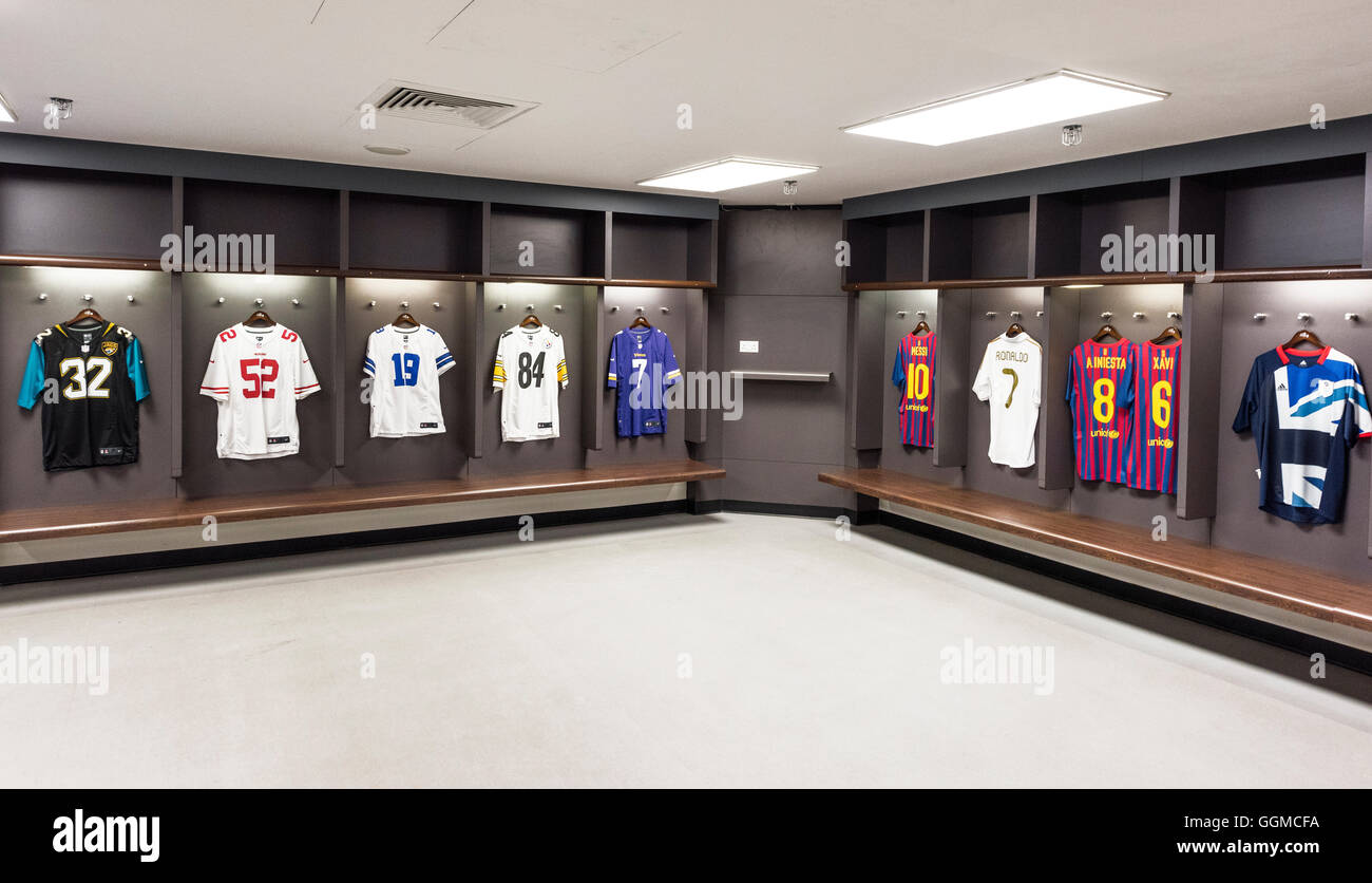 London, the UK - May 2016: In the changing room at Wembley stadium ...