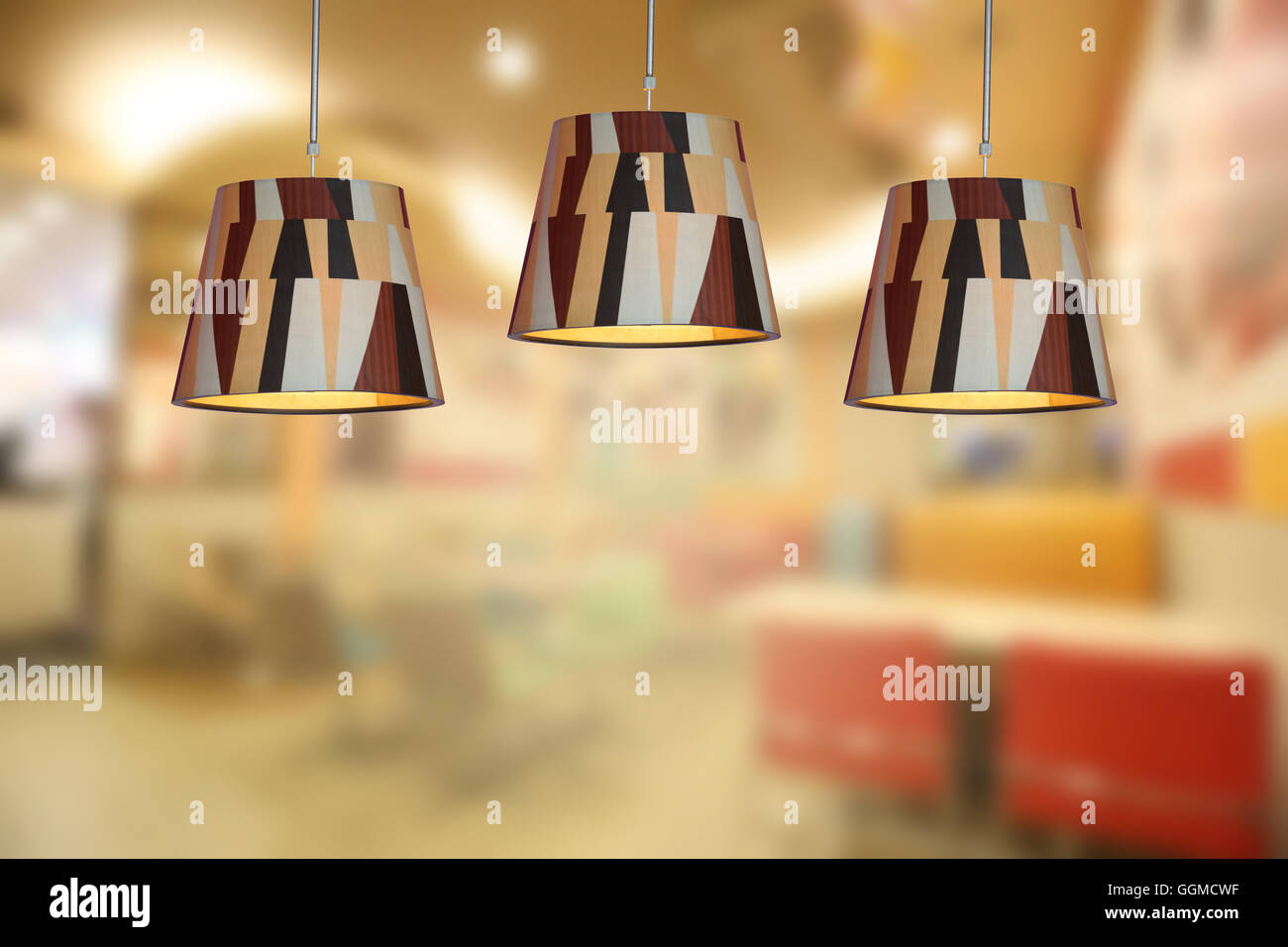 Warm lighting modern ceiling lamps in the cafe and interior decoration ...