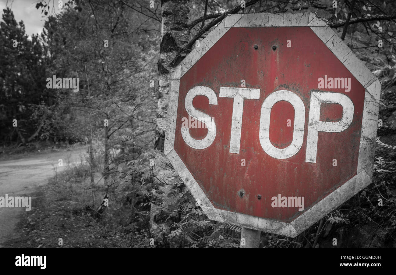 Old rusty road sign stop hi-res stock photography and images - Alamy