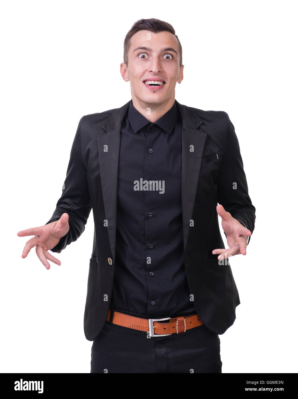 Closeup portrait of surprised young man isolated on white Stock Photo ...