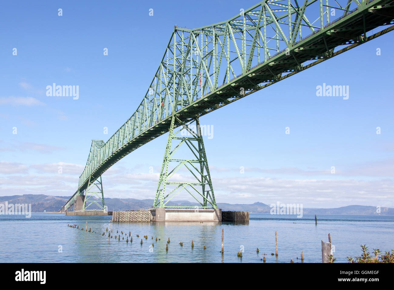 The view of long Astoria bridge over Columbia River (Astoria, Oregon ...