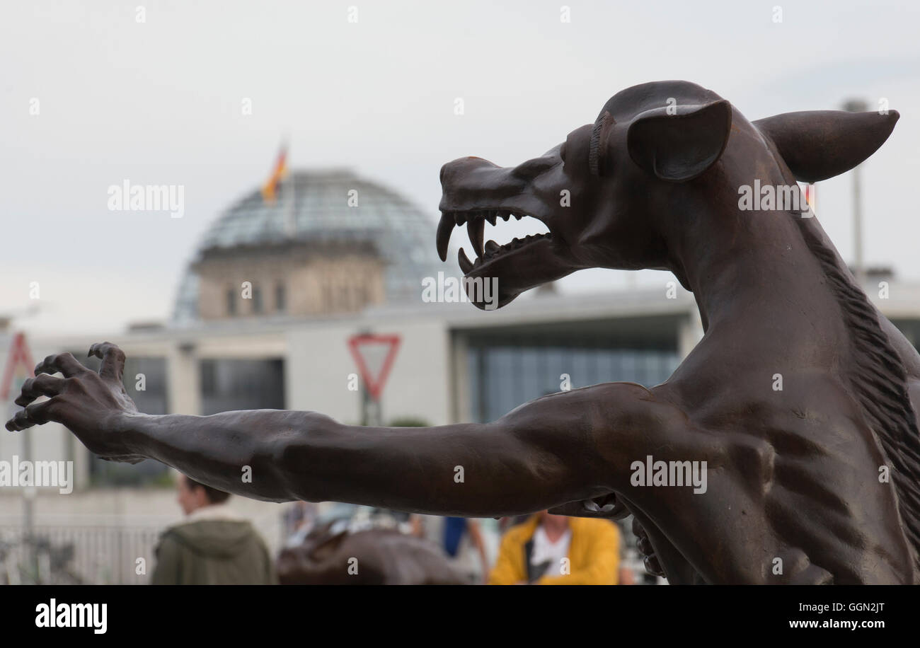Wolf sculptures can be seen in front of the central train station in ...