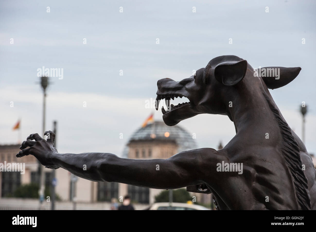 Wolf sculptures can be seen in front of the central train station in ...