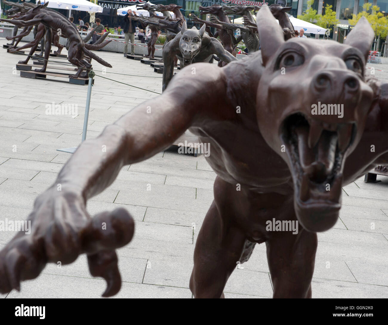 Wolf sculptures can be seen in front of the central train station in ...