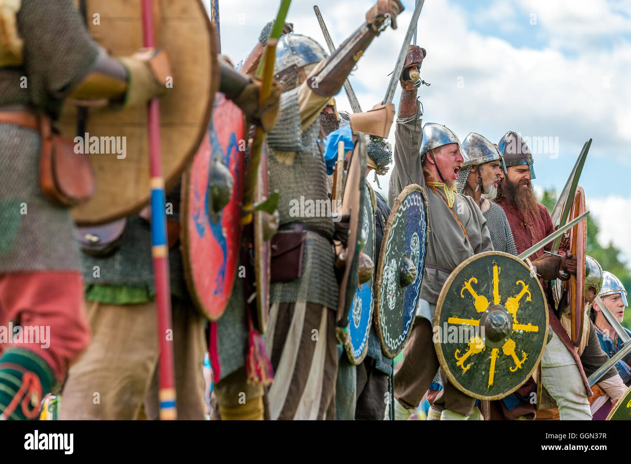 Historical reenactment anglo saxon viking battle hi-res stock ...