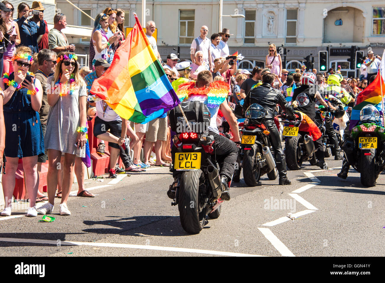 Brighton, UK. 6th August, 2016. Rainbow Angels on motorcycles. Brighton ...