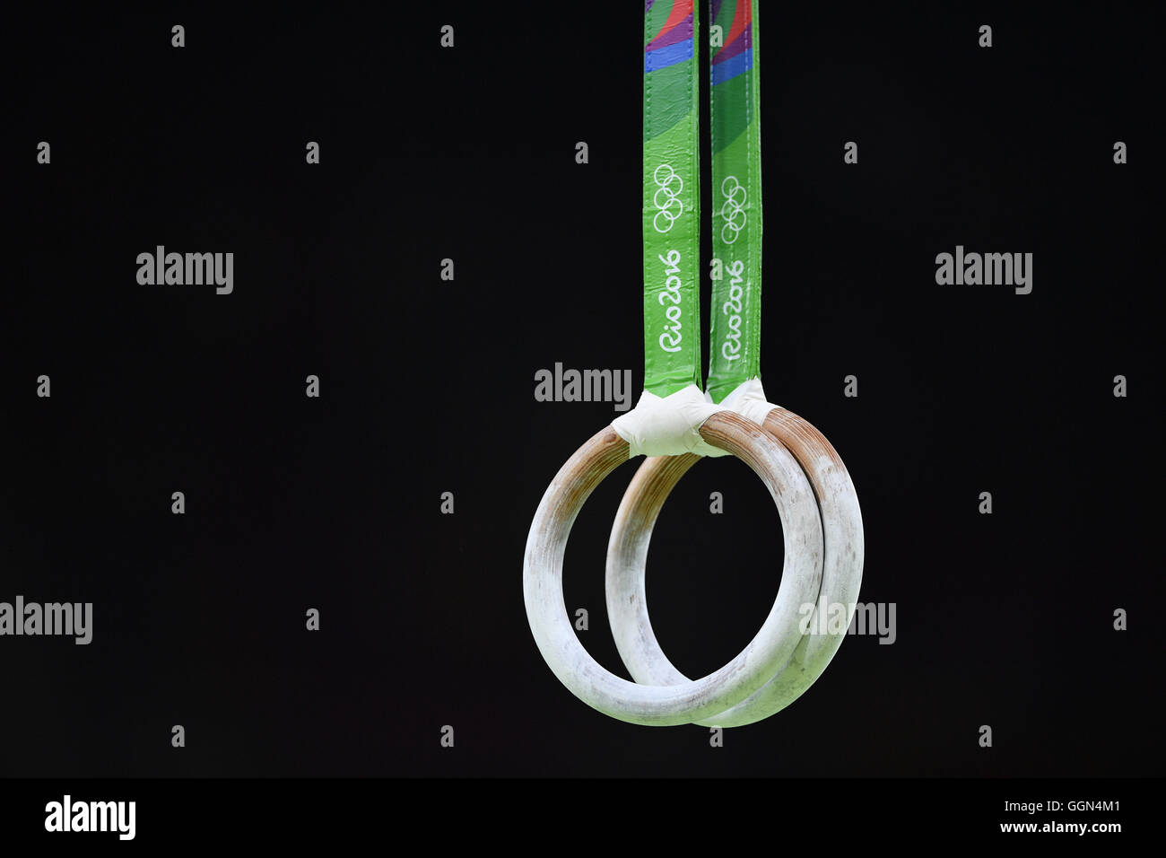 The rings are seen at Olympic Arena in Barra during the Artistic ...