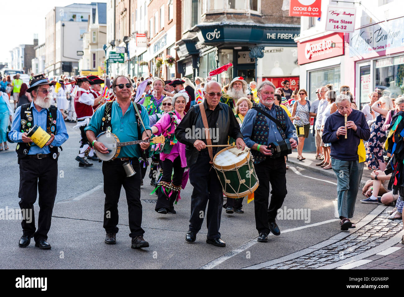 Broadstairs Folk Week Festival. Parade. Four musicians mature and ...