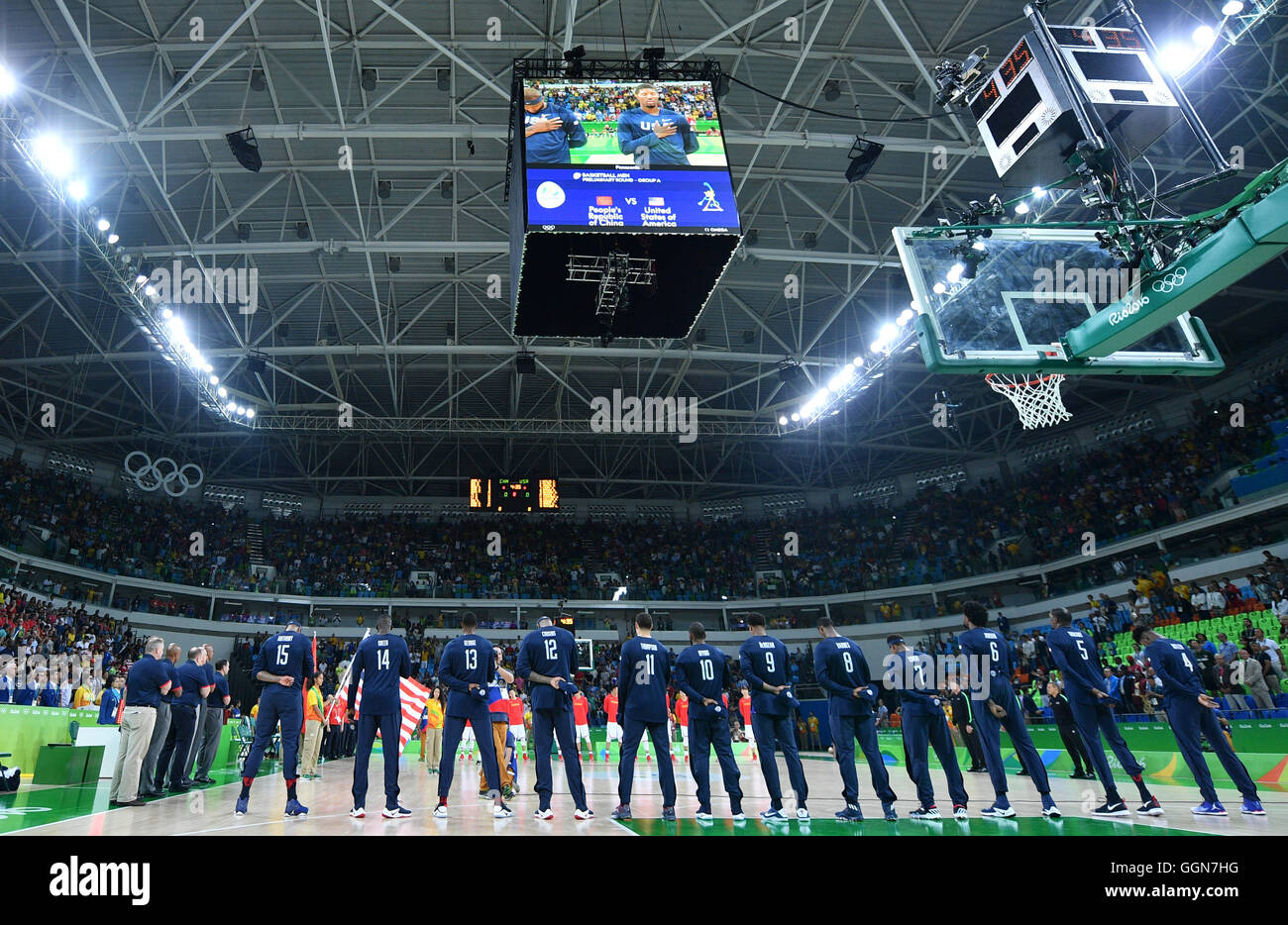Teams of USA (front) and Chian line up prior to during the Basketball ...