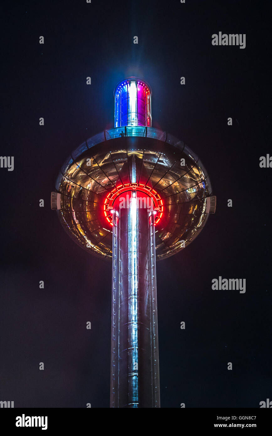 BA i360 at night, the top of the tower illuminatedwith the Pride ...