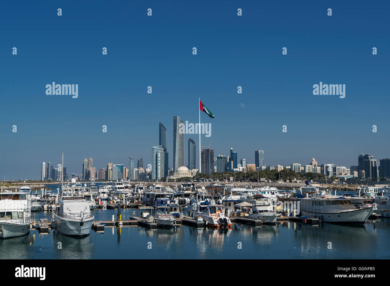 Boats at urban marina, Abu Dhabi, Abu Dhabi Emirate, United Arab ...