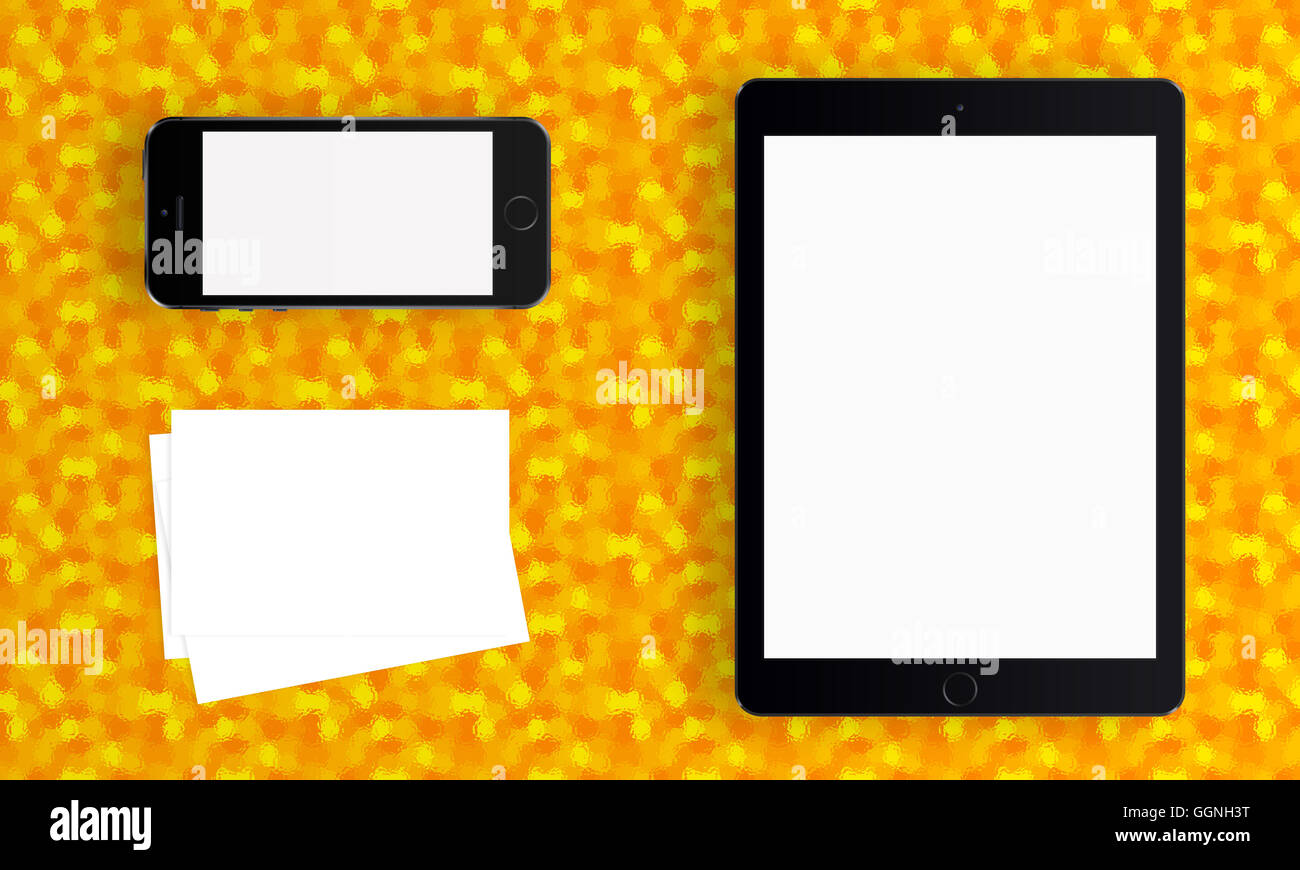 Photo mock up, yellow - tablet and phone Stock Photo - Alamy