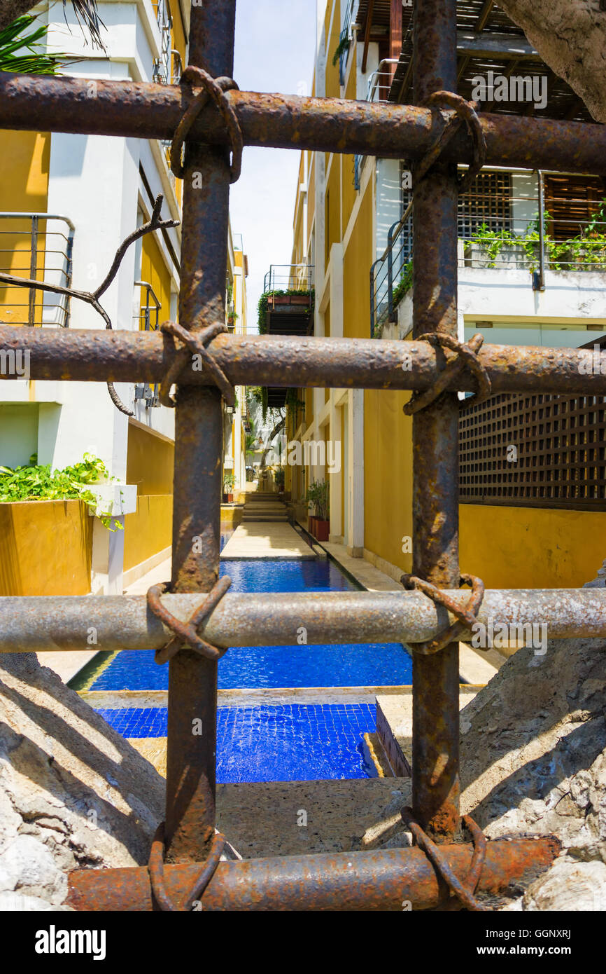 Looking through a barred off window in Cartagena, Colombia Stock Photo ...