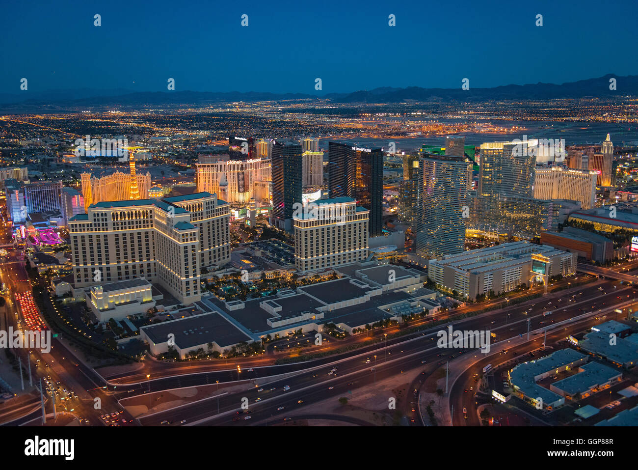 Aerial view of illuminated cityscape, Las Vegas, Nevada, United States ...