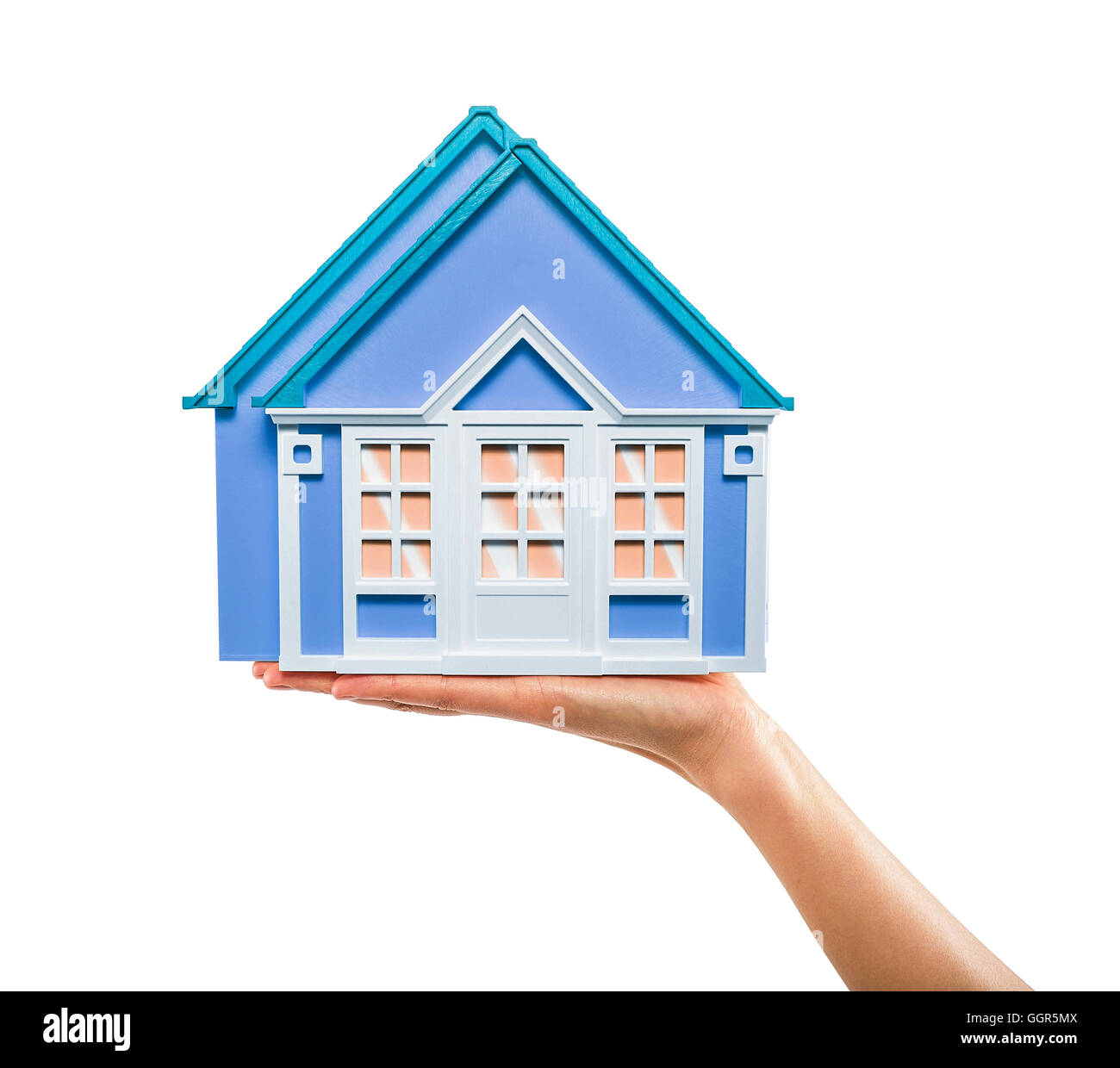 Hand holding house isolated on white background Stock Photo - Alamy