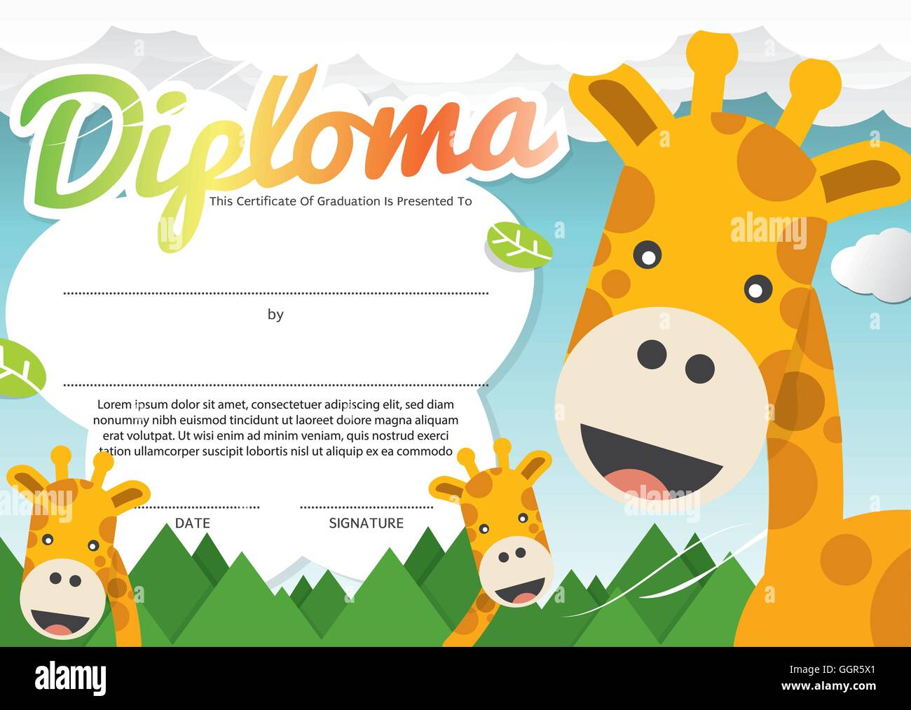 Kids Diploma Certificate Template Vector Illustration Stock Vector ...