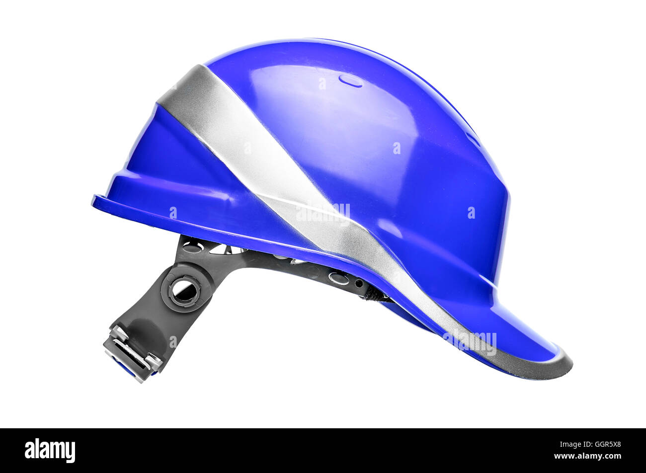 Blue safety helmet on a white background Stock Photo - Alamy