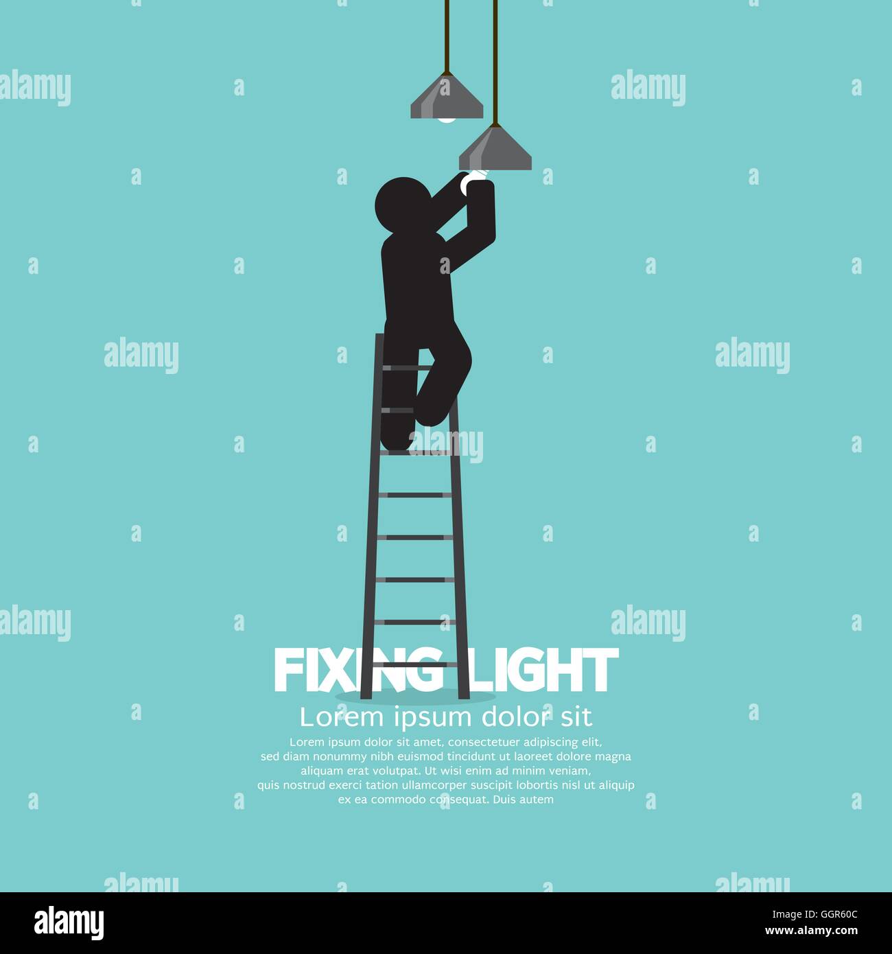 Black Symbol Person On Stepladder Change Ceiling Light Vector ...