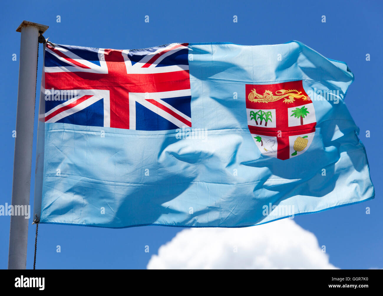 The close view of Fiji flag in a morning light (Lautoka, Fiji Stock ...