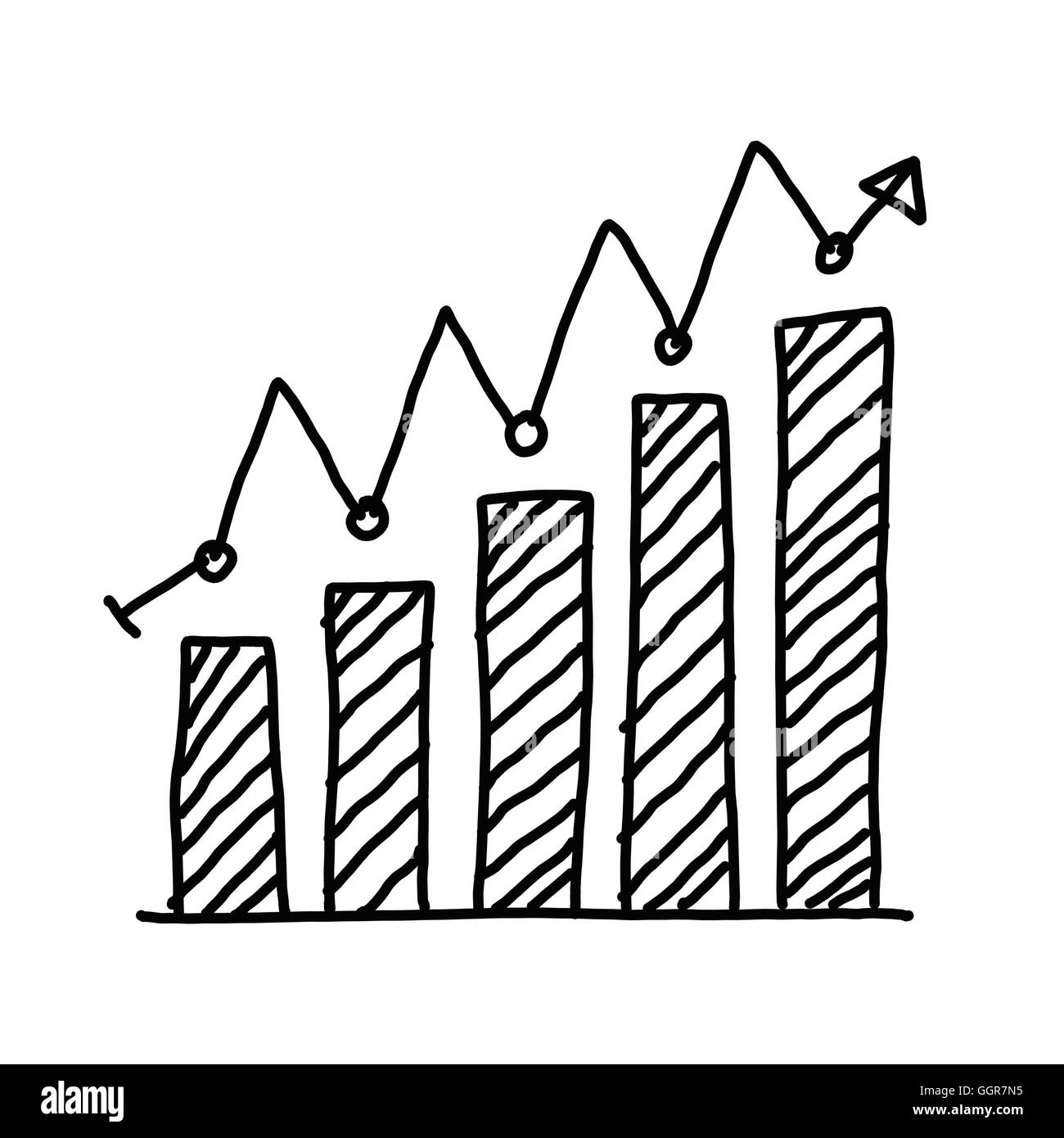 Hand drawn a business bar graph show to concept of data processing on ...