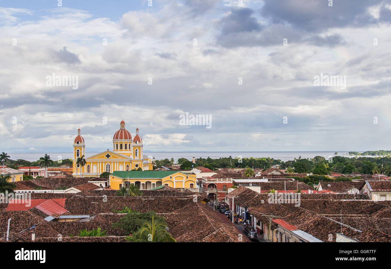 View over colonial Granada and the cathedral in Nicaragua Stock Photo ...