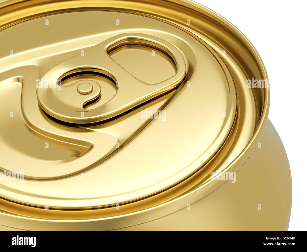 Gold drink can on a white background Stock Photo - Alamy