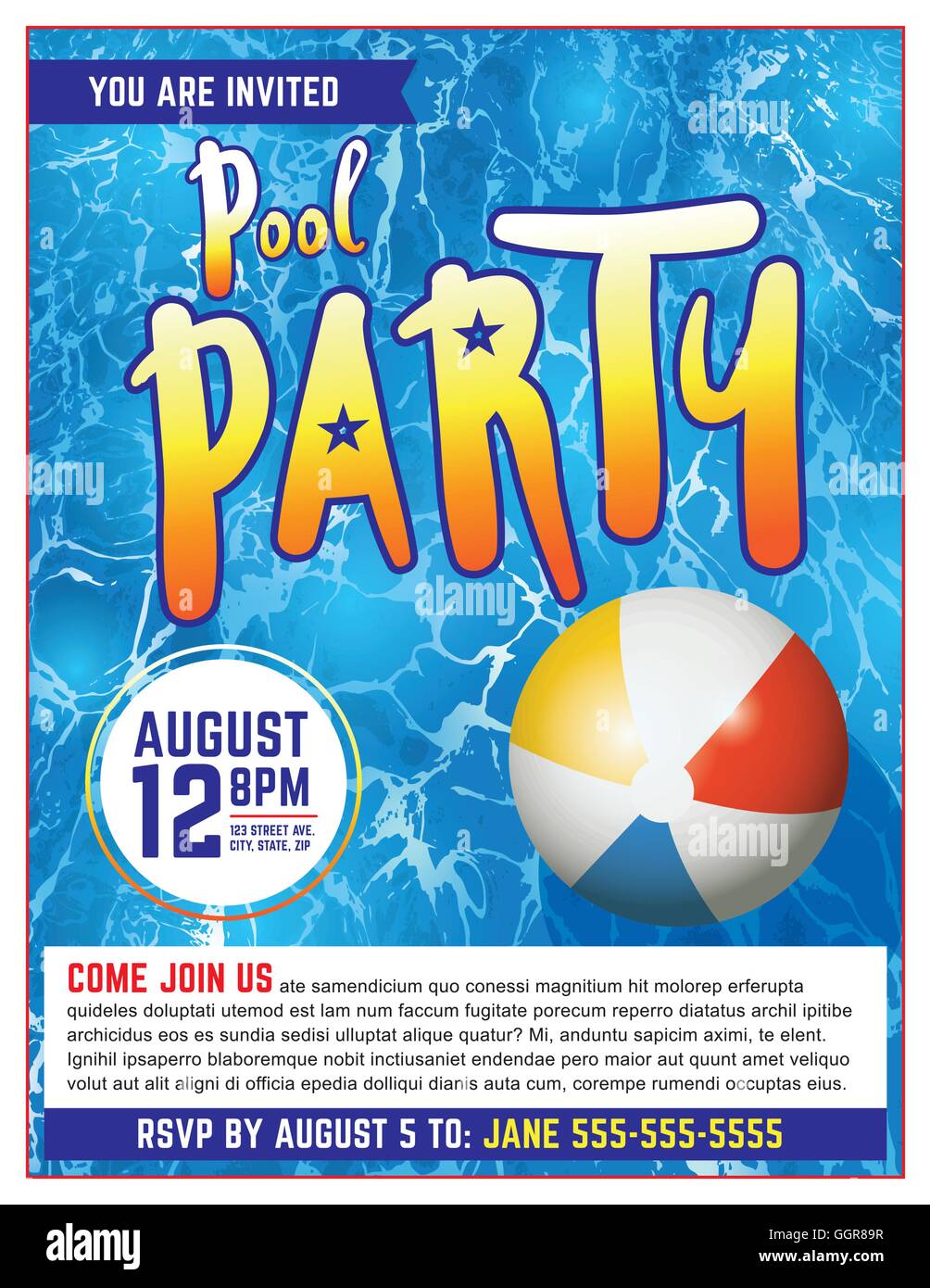 A pool party invitation template. Vector EPS 10 available which is ...