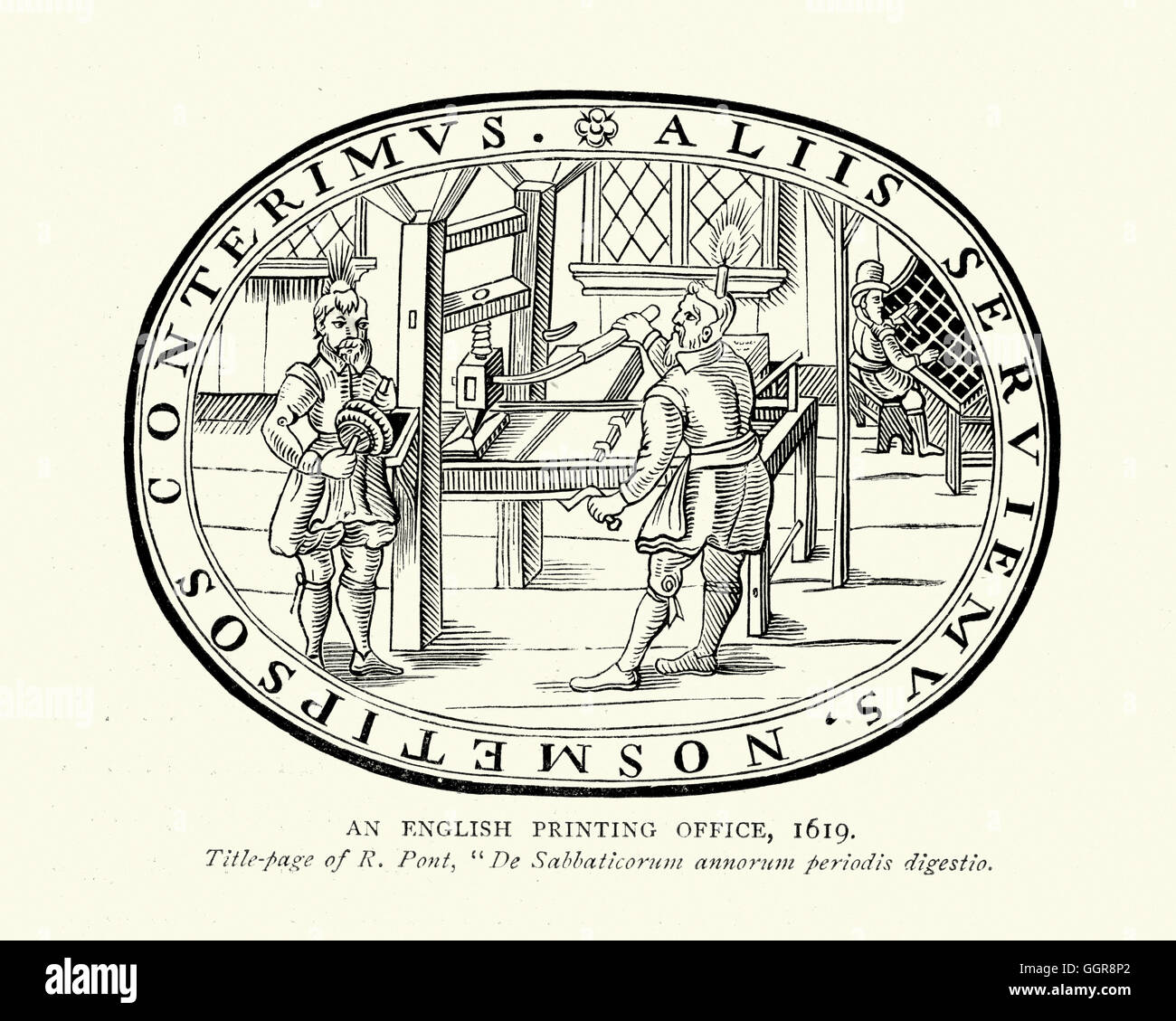 An English Printing Office early 17th Century. Printers using a ...