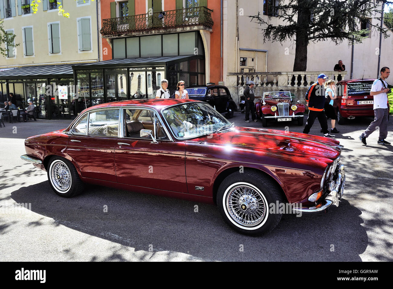 Jaguar XJ photographed vintage car rally Town Hall Square in the town ...