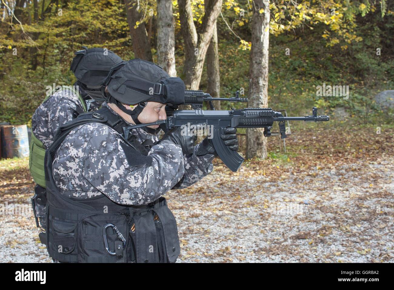 Special anti-terrorist squad, coached at the shooting range Stock Photo ...