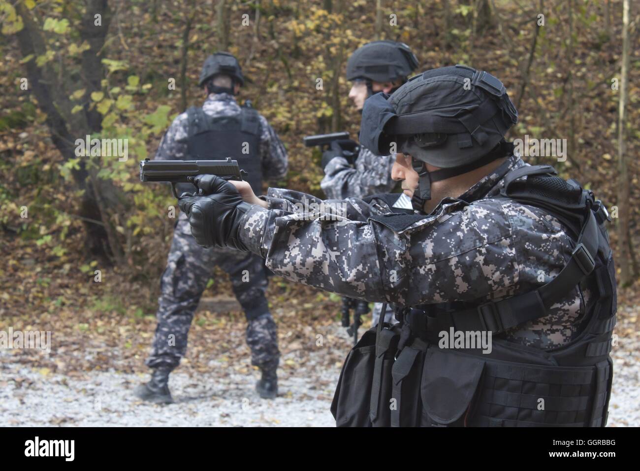Special anti-terrorist squad, coached at the shooting range Stock Photo ...