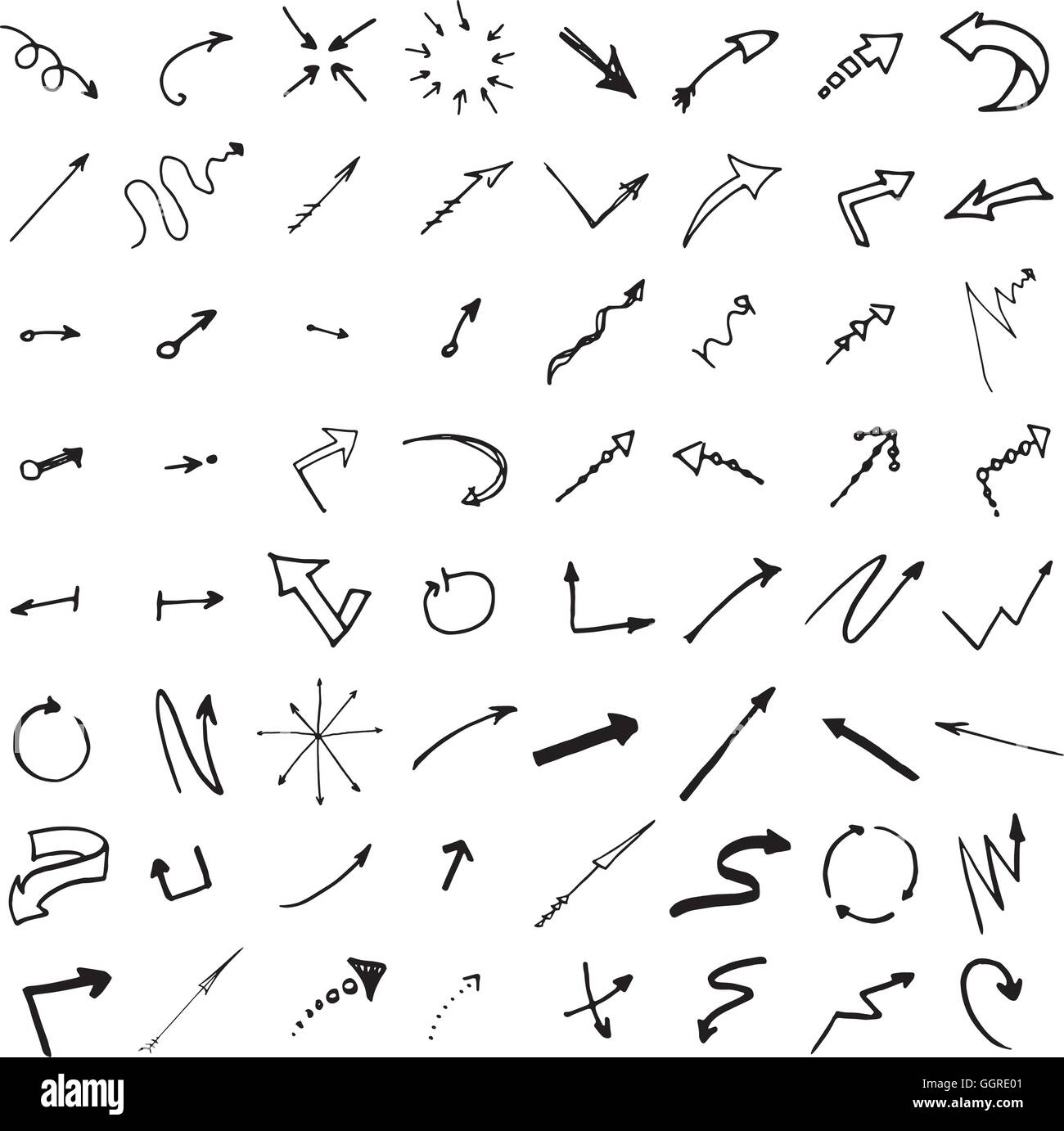 Doodle ink, hand drawn pointers, arrows and other signs. Vector image ...