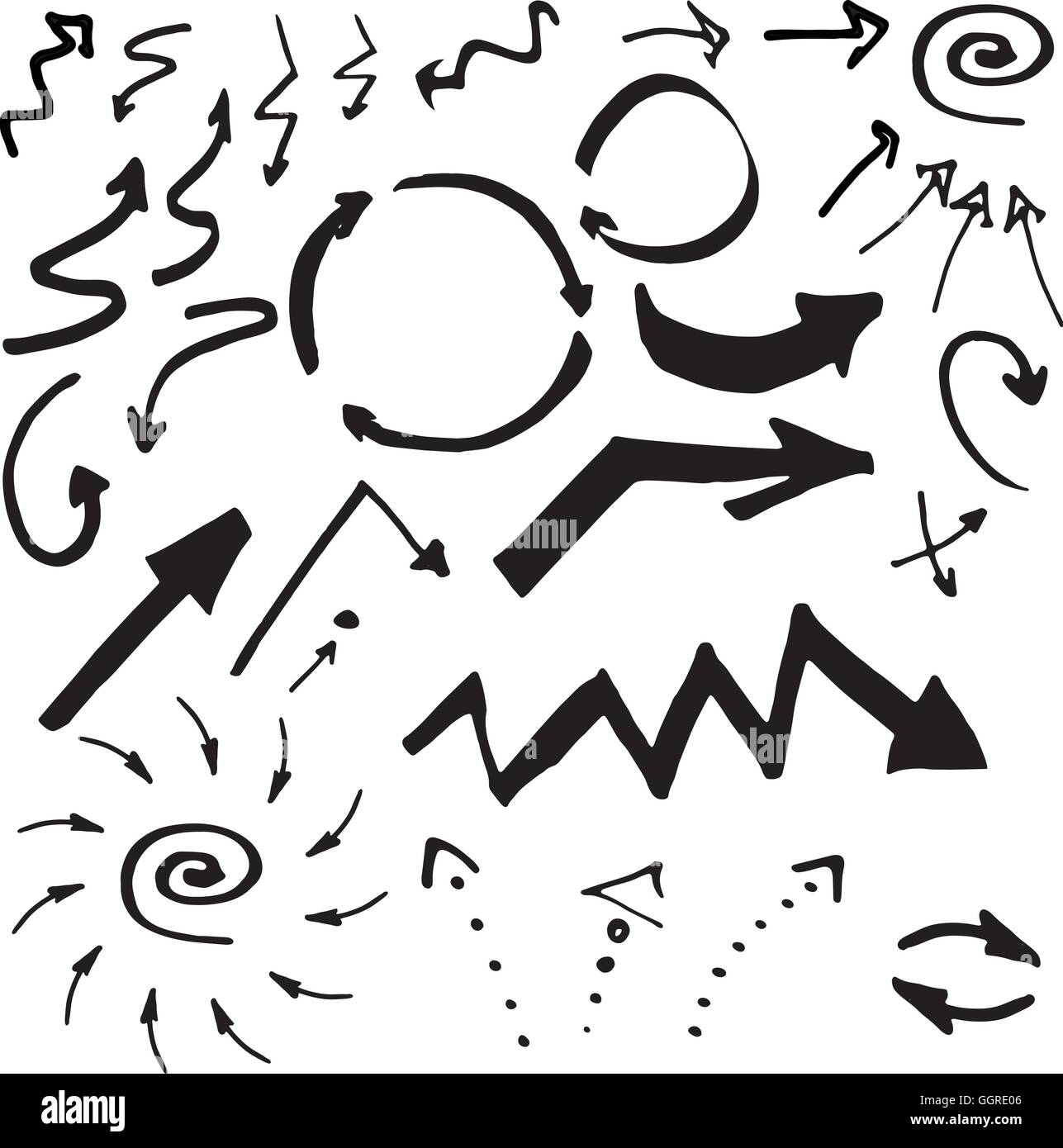 Doodle ink, hand drawn pointers, arrows and other signs. Vector image ...