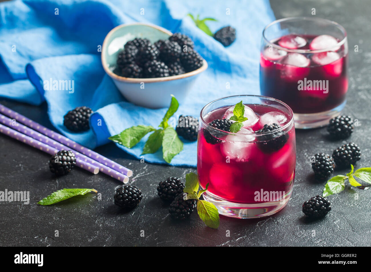 Refreshing lemonade with blackberry Stock Photo - Alamy