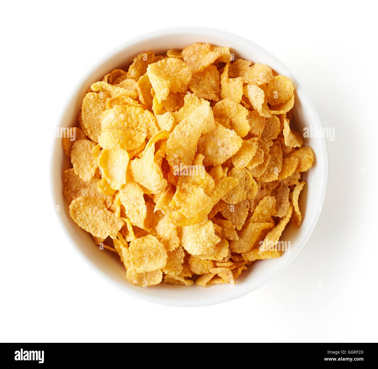 Bowl of corn flakes isolated on white background, top view Stock Photo ...