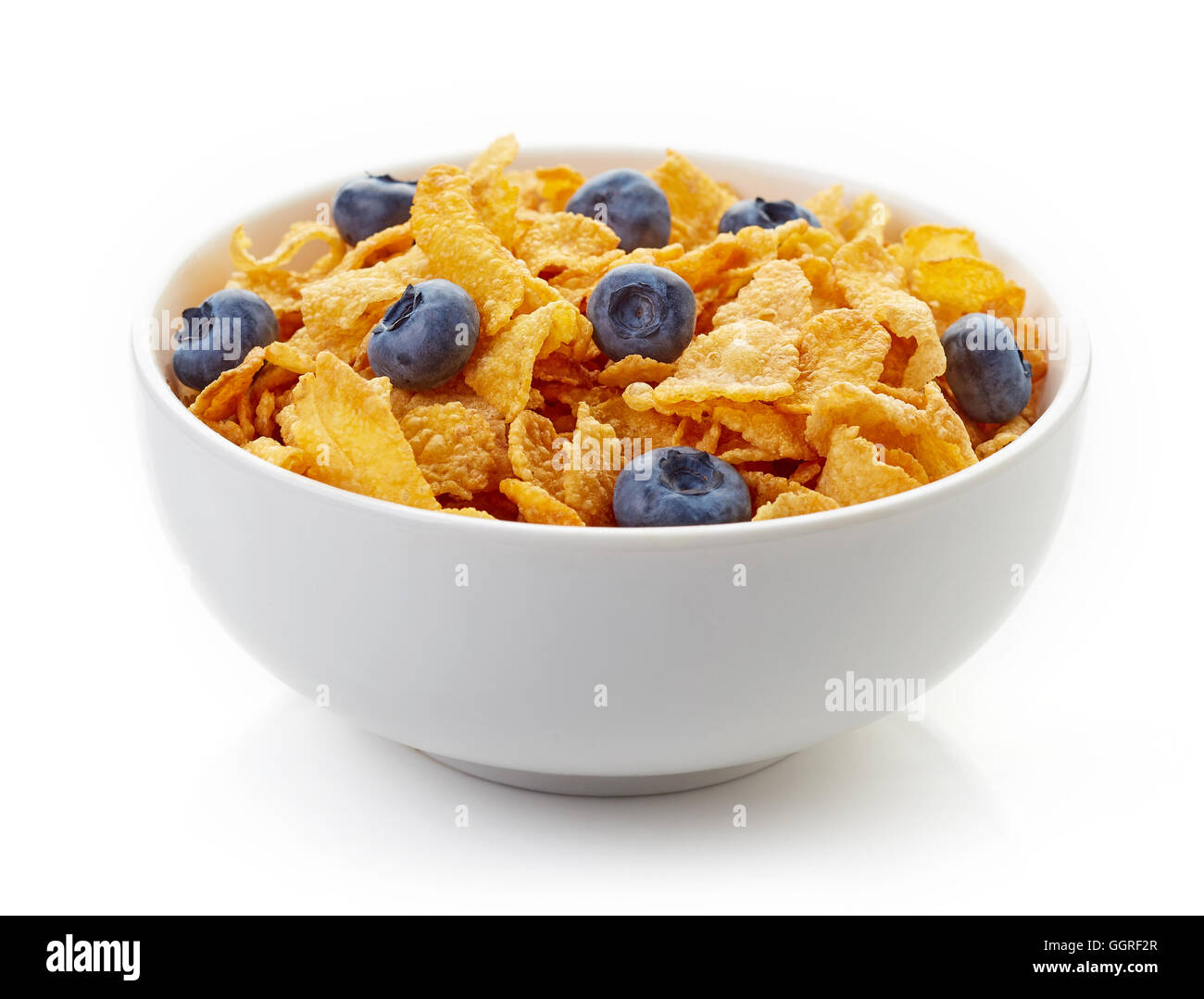 Bowl of corn flakes and blueberries isolated on white background Stock ...