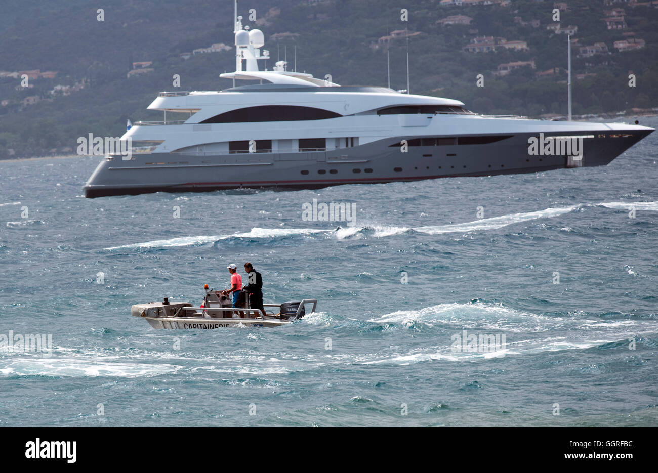 Captain captainaire launch super yacht bay St Tropez Stock Photo - Alamy