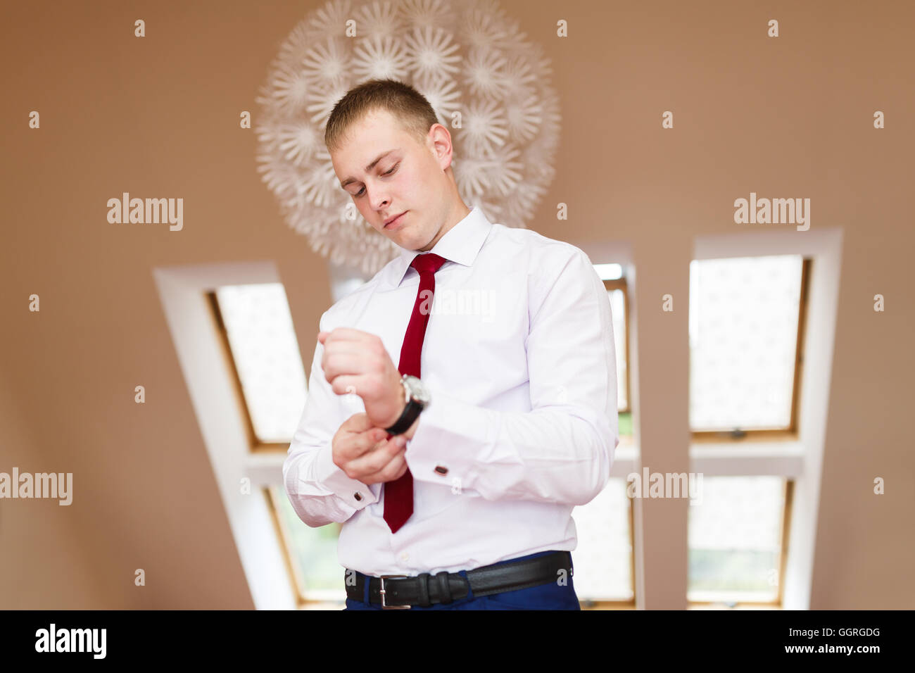 Silver watch on man hand hi-res stock photography and images - Alamy