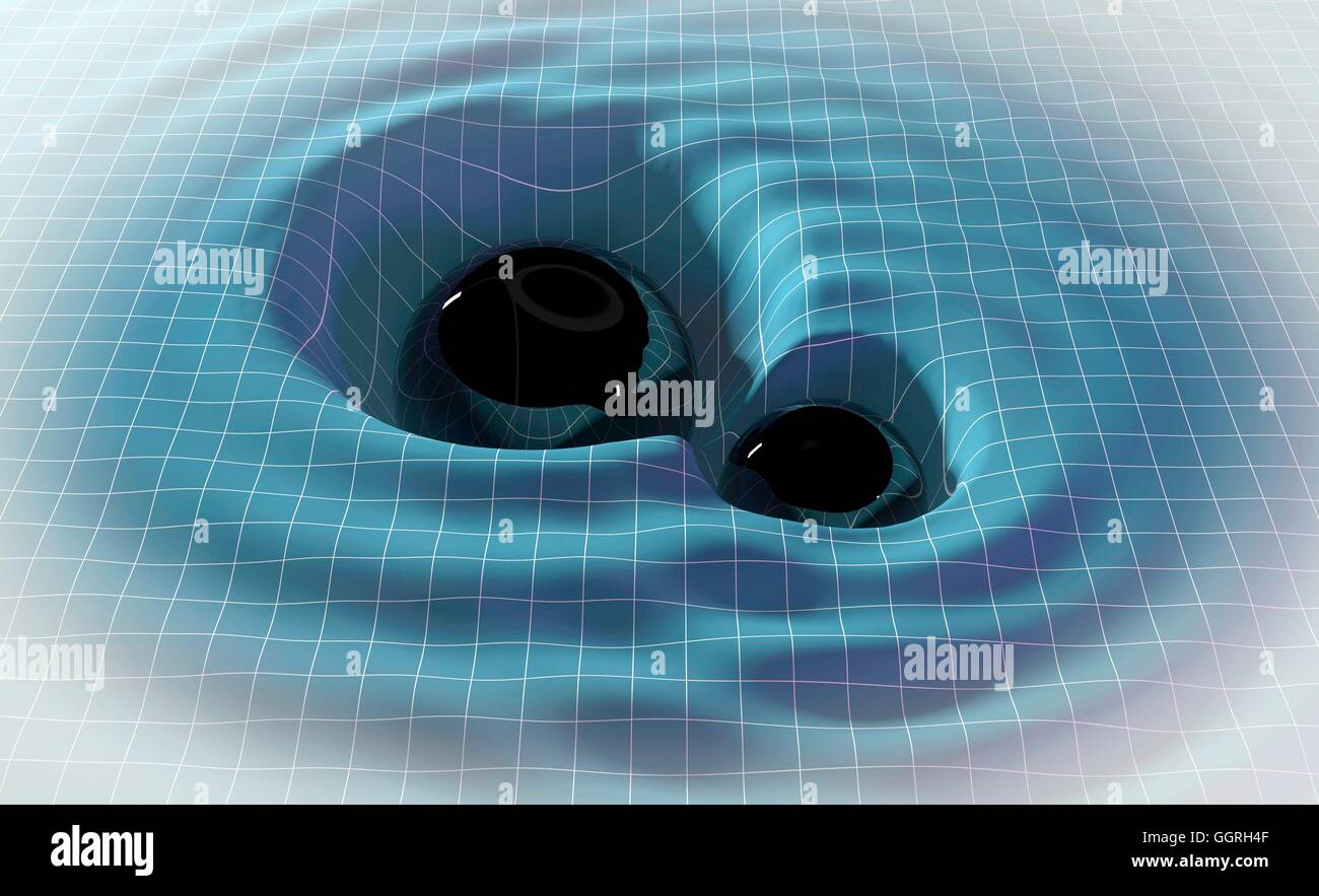 Illustration two black holes orbiting other, emitting gravitational ...