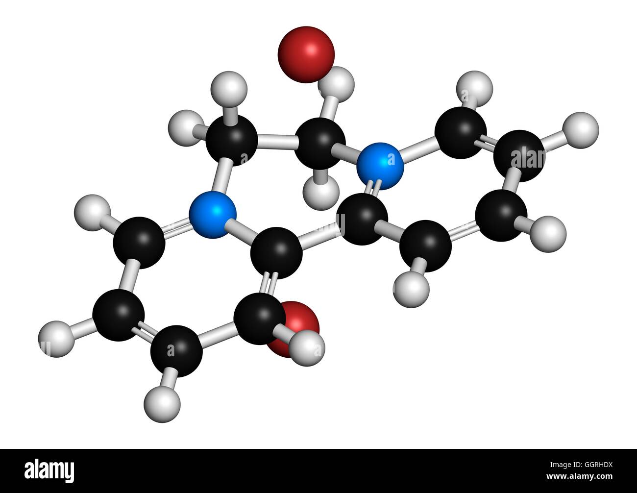 Diquat dibromide contact herbicide, molecular model. Atoms are ...