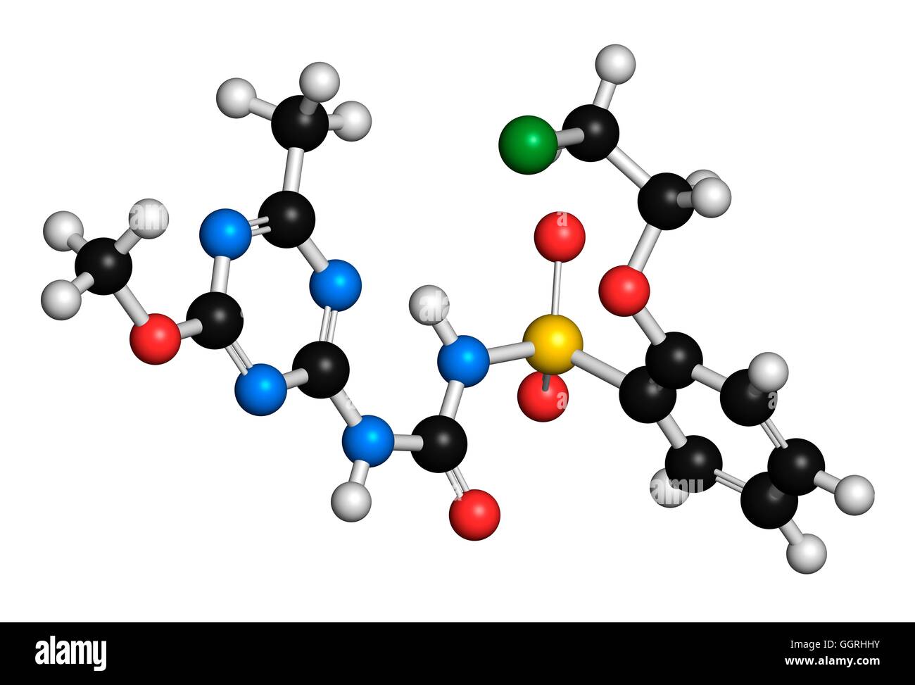 Triasulfuron herbicide, molecular model. Atoms are represented as ...