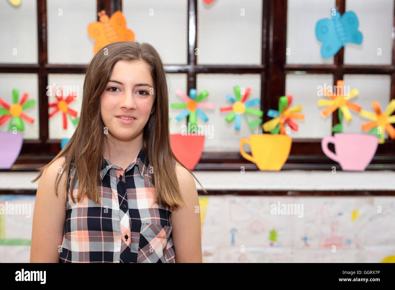 Portrait of a teenage girl with a lot of background color Stock Photo ...