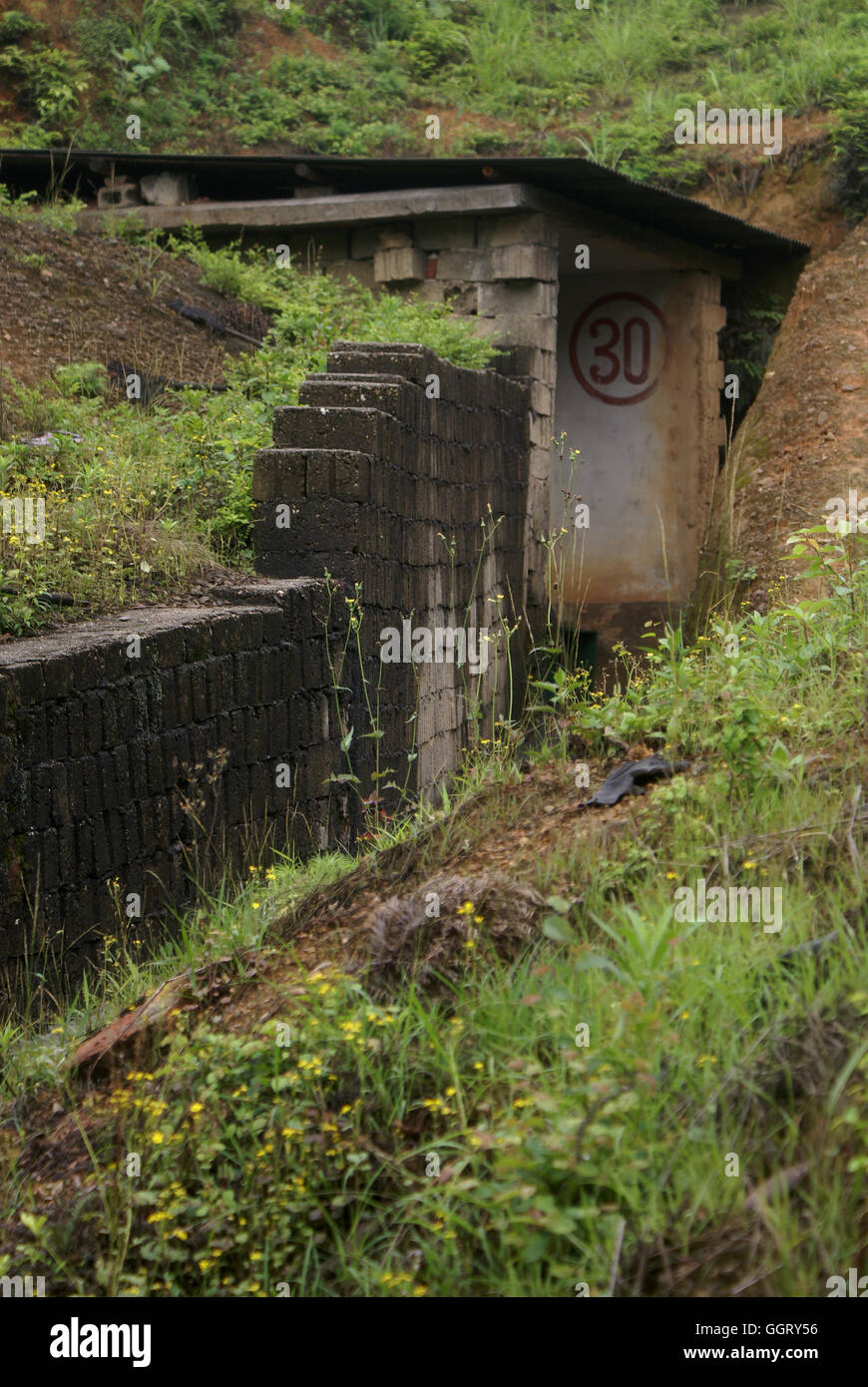 Sand bagged bunkers protecting black powder storage sheds at the Sunny ...