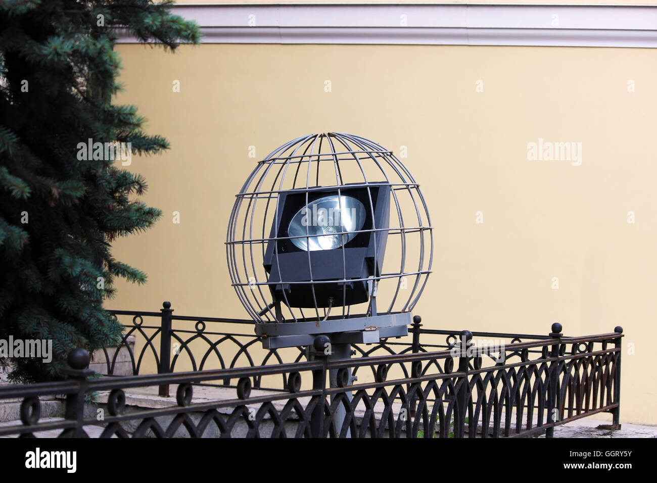 Closeup of an aircraft warning light on top of a highrise of building ...