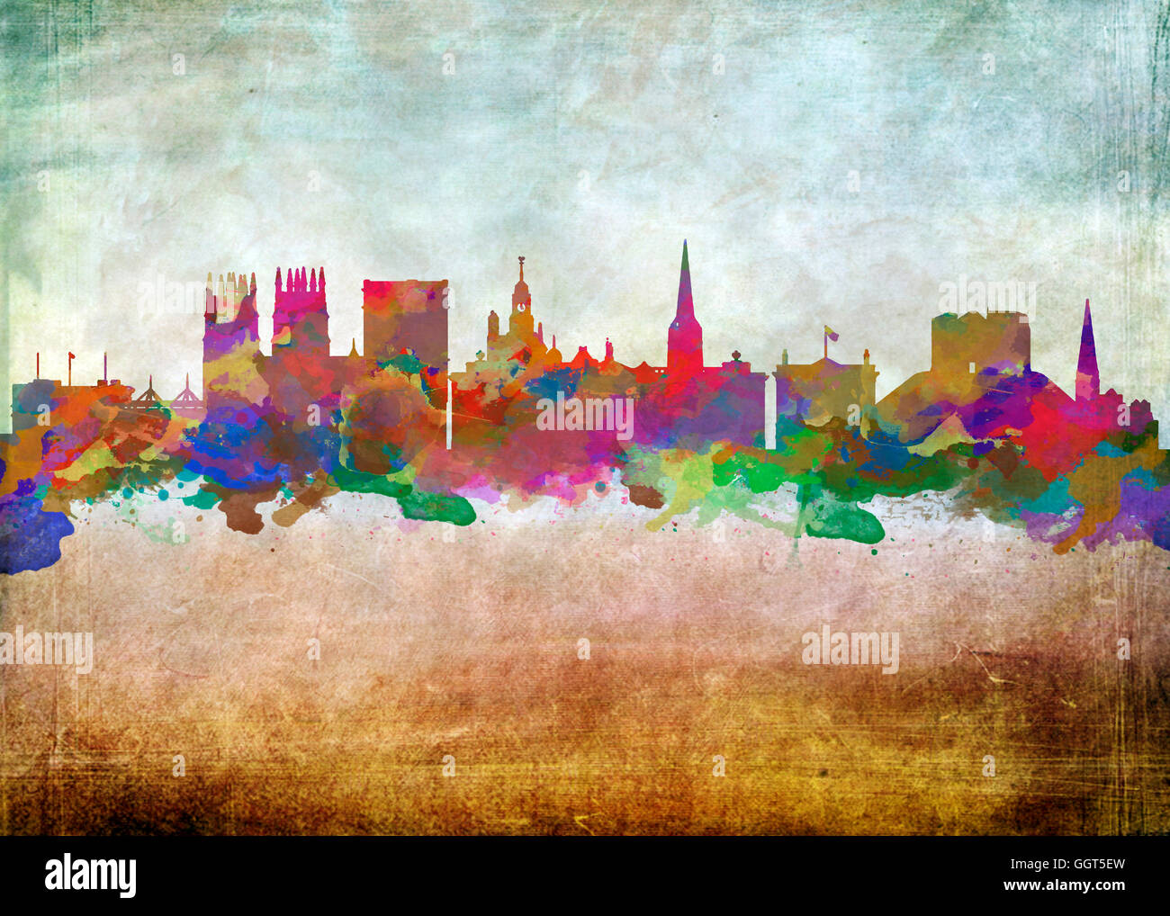 Watercolor art print of the Skyline of York England Stock Photo - Alamy