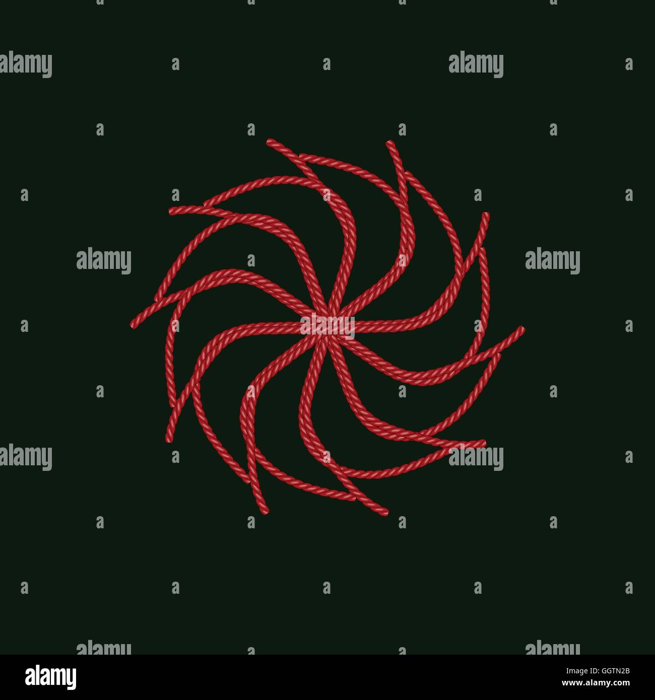 illustration which depicts a red circle of rope on a black background ...