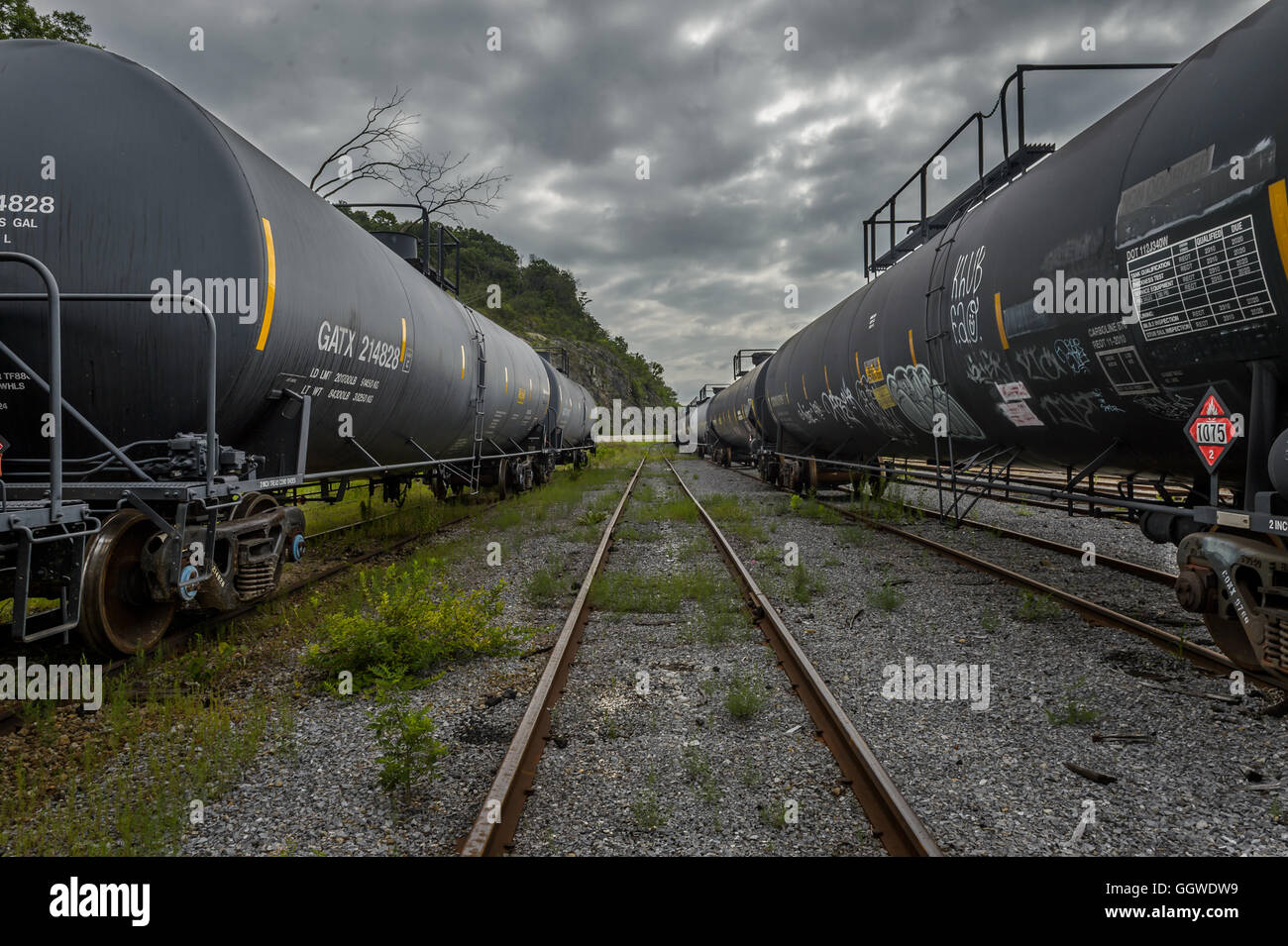 A vast amount of oil trains parked in Holidaysburg, PA, across ...