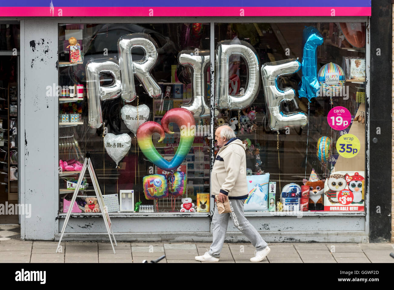 A shop window display celebrating Pride weekend in Brighton Stock Photo ...