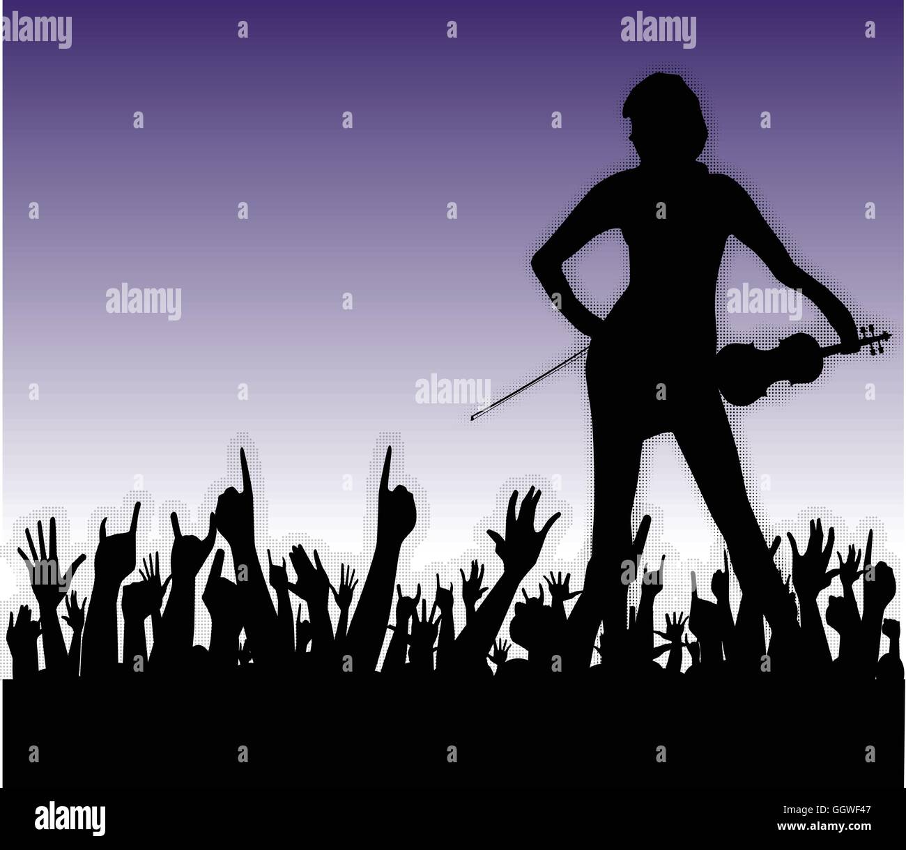 Hands raised in the air at a concert to a female fiddle player Stock ...